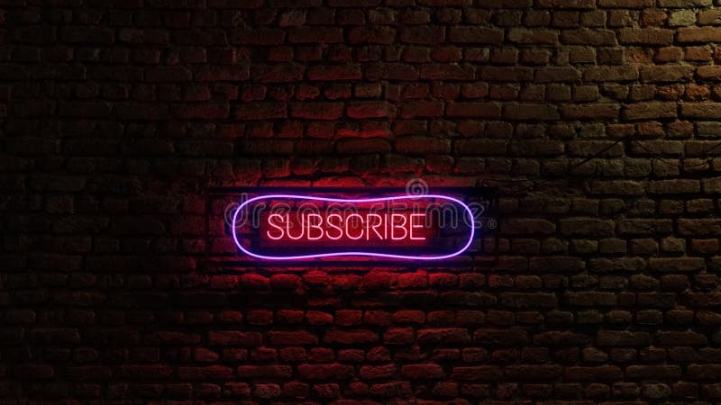 Neon Subscribe Glowing Sign with Brick Wall in Background. Stock Image ...