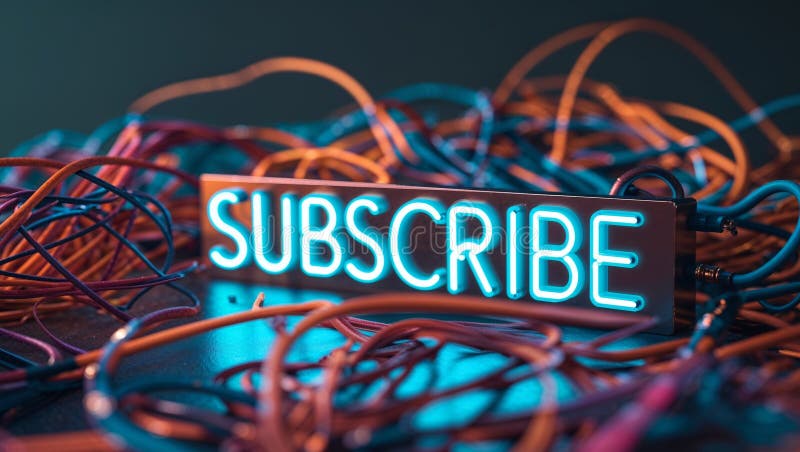 Neon Subscribe Sign Surrounded by Colorful Tangled Wires Stock Photo ...