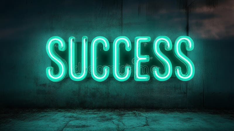 Neon Success Sign Glowing on a Dark Background for Motivational Use ...