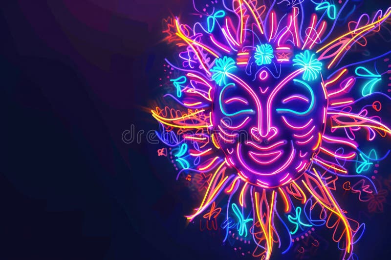 A Neon Sun with a Face, Suitable for Various Designs Stock Illustration ...
