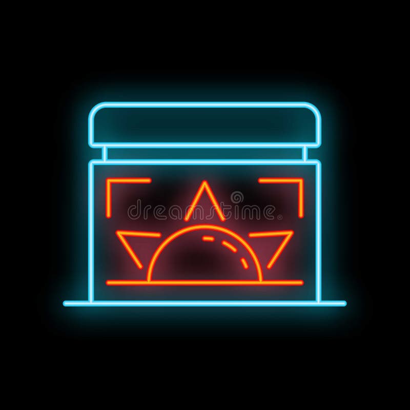 Neon Sun Rising Behind Horizon Inside Square Frame with Lid on Top ...