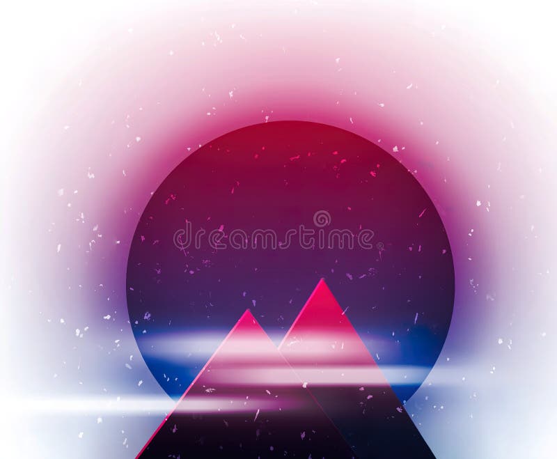 Neon Sunset in Mountains Landscape Stock Illustration - Illustration of ...