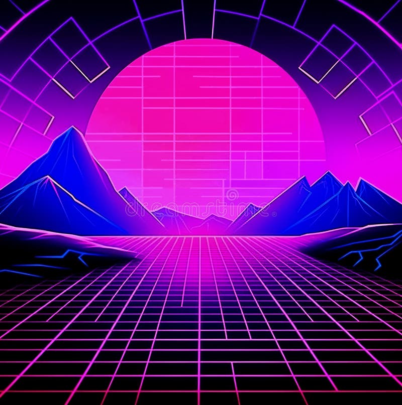 Neon Sunset, Synth-wave, 80 S, Created by Generative AI Stock ...