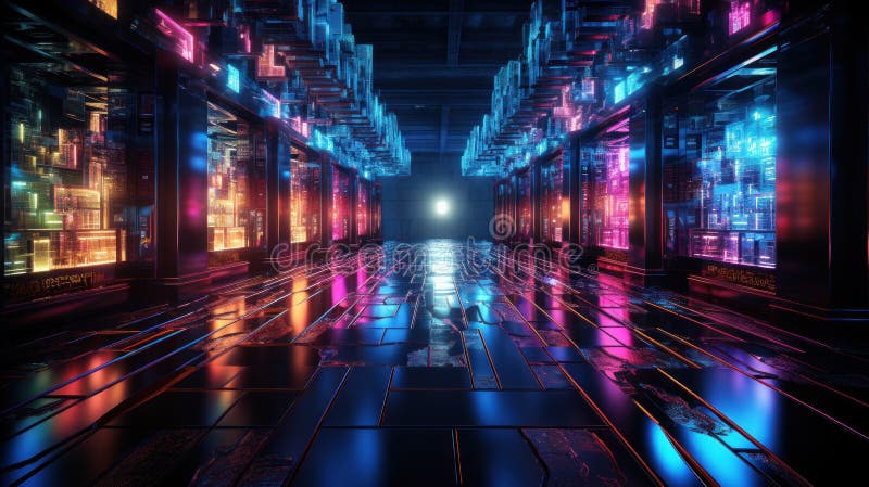 Neon Supercomputer Glow. Created with Generative AI Stock Illustration ...
