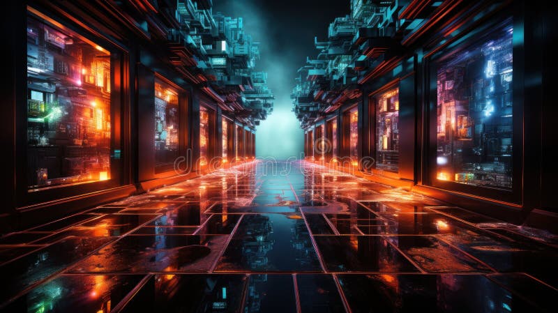Neon Supercomputer Glow. Created with Generative AI Stock Illustration ...