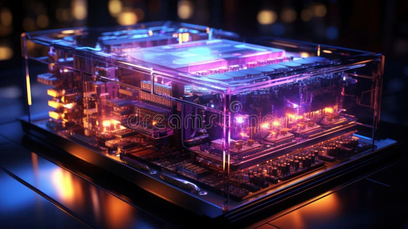 Neon Supercomputer Glow. Created with Generative AI Stock Illustration ...