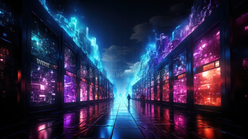 Neon Supercomputer Glow. Created with Generative AI Stock Illustration ...