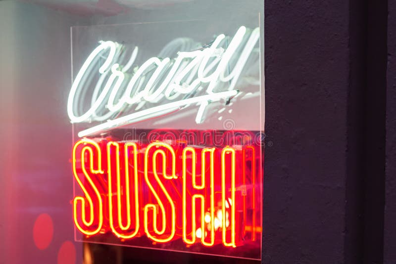 Neon Sushi Advertising Sign. Restaurant Window Light Design Bar Stock ...