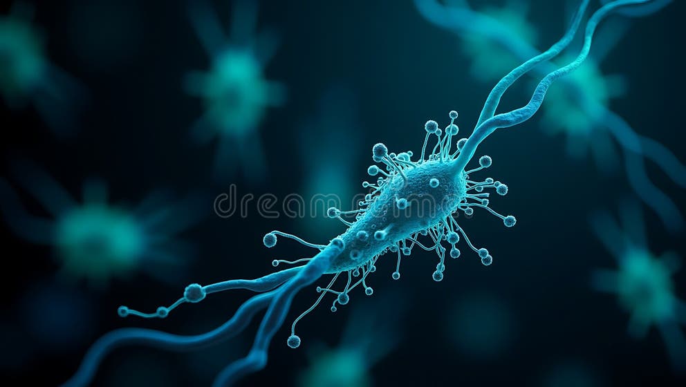 Ai Generated - Neon Swirls of Bacteria Under Microscope Stock ...