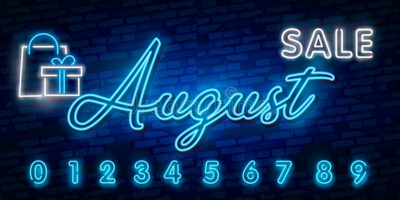 Neon Symbol for August : Month Name with Colorful Elements : Vector ...