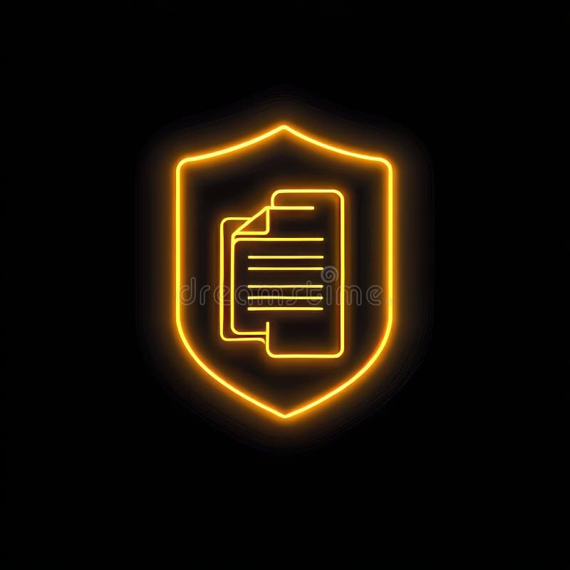 A Neon Symbol of Documents Safeguarded by a Shield, Illustrating Data ...