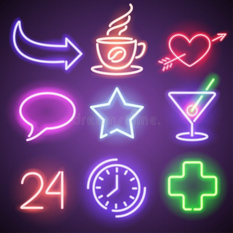 Neon symbols and elements stock vector. Illustration of element - 65505866