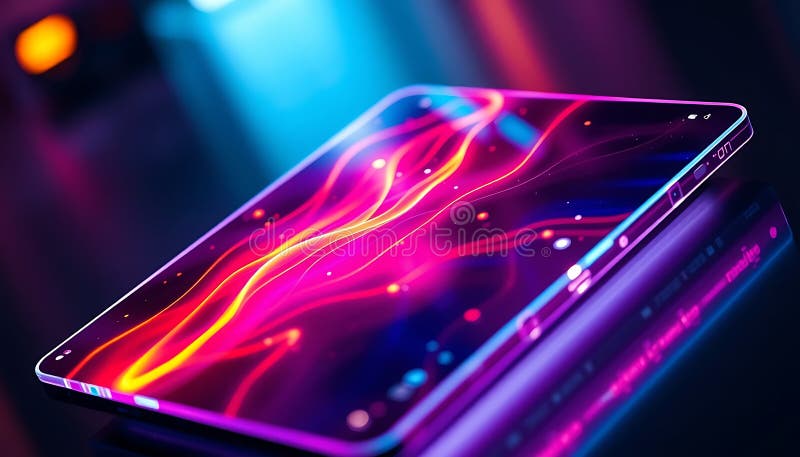 Neon Tablet Vibrant Abstract Display Futuristic Design Stock ...