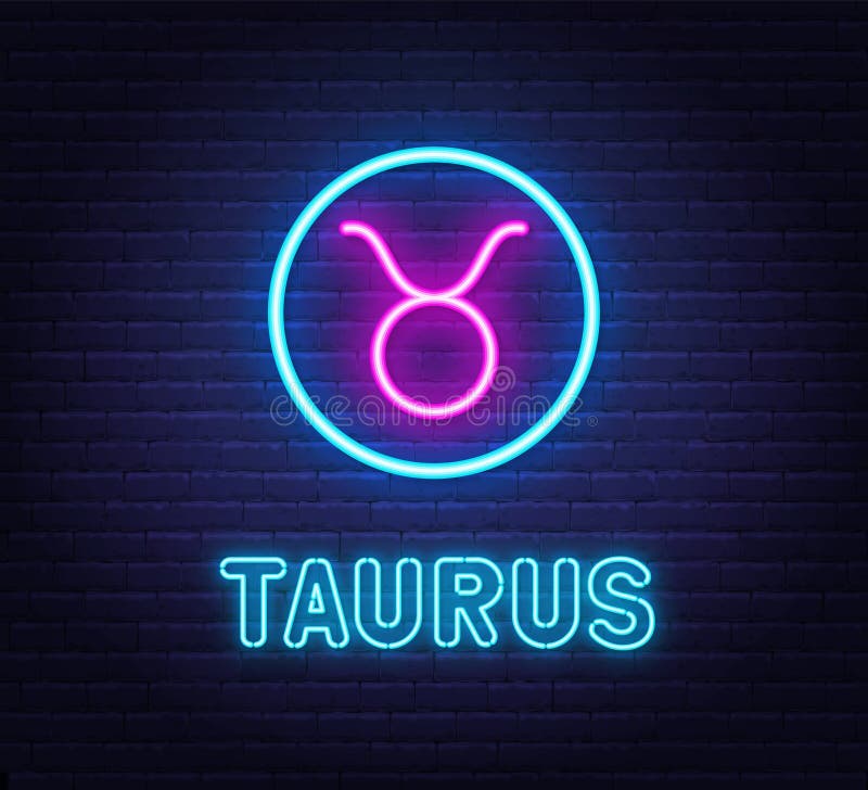 Neon Taurus Sign on Brick Wall Background. Stock Vector - Illustration ...
