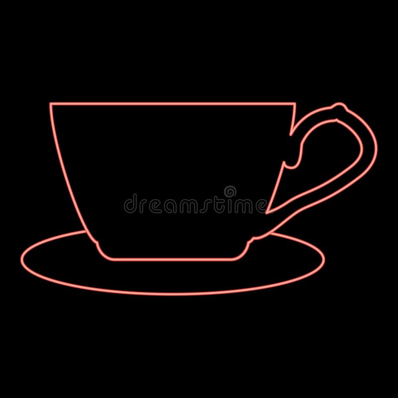 Neon Tea Cup with Saucer Red Color Vector Illustration Image Flat Style ...