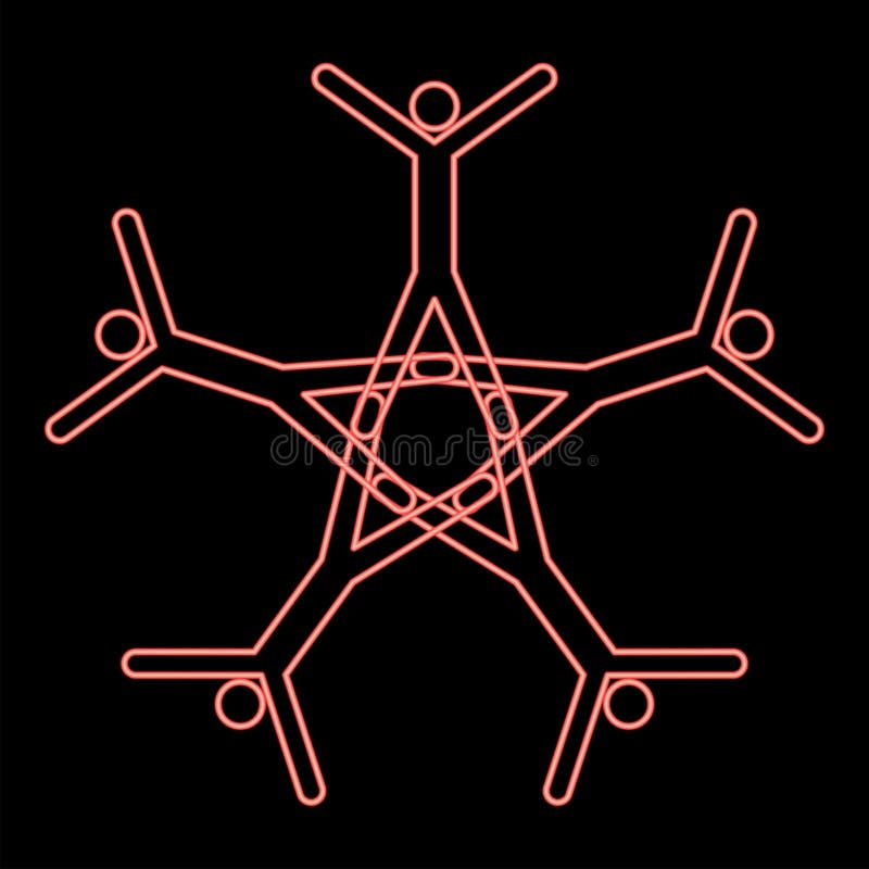 Neon Teamwork Icon Black Color in Circle Red Color Vector Illustration ...
