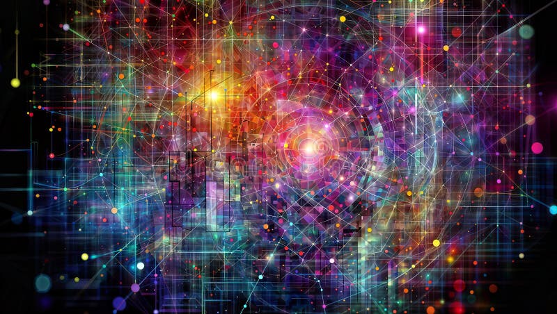 Neon Tech Grid: Digital Connections, Generative Ai Stock Illustration ...