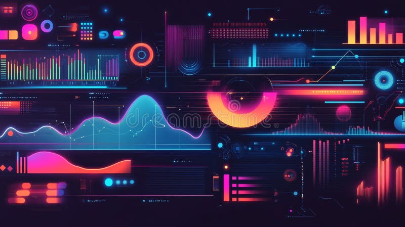 Neon Tech HUD Data Visualization Charts Graphs UI Design Stock ...