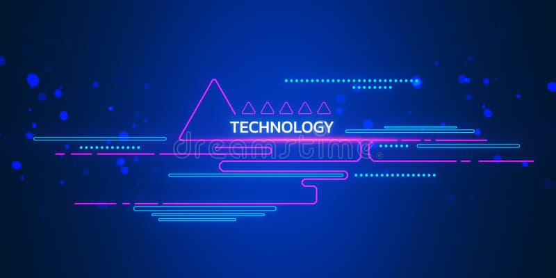 Neon Technology Background with Futuristic Elements on Blue Backdrop ...