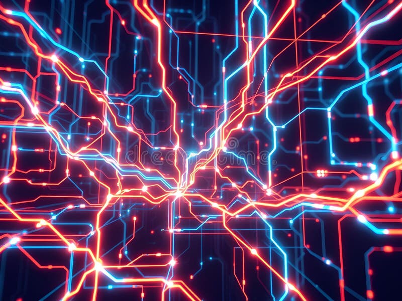 Neon Technology Grid: Futuristic Digital Network Stock Illustration ...