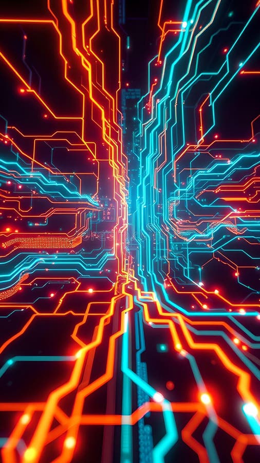 Neon Technology Grid: Futuristic Digital Network Stock Illustration ...