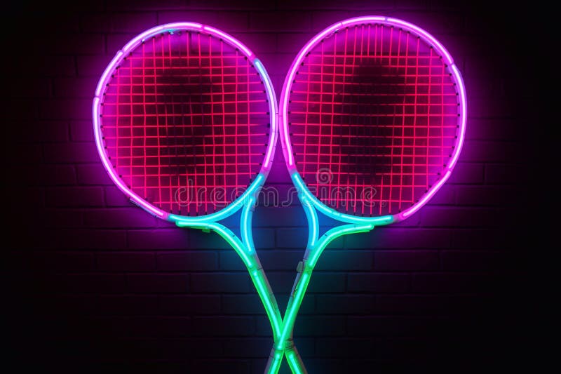Neon tennis rackets. stock illustration. Illustration of badminton ...