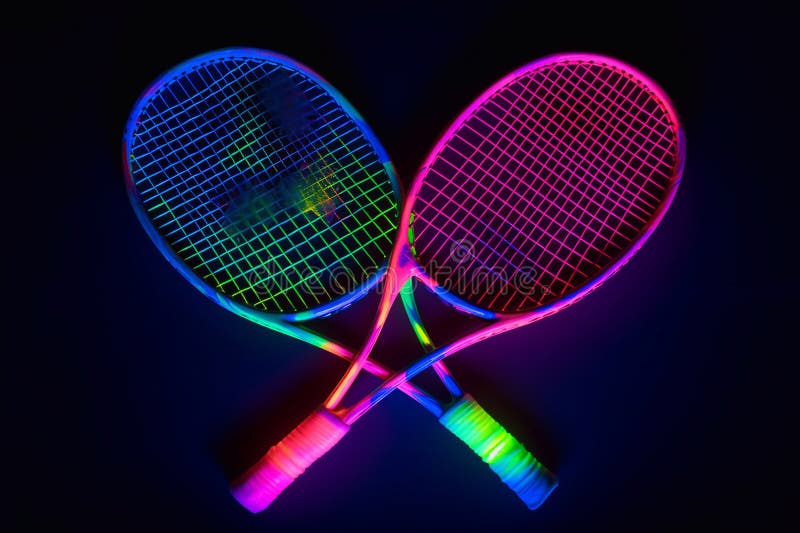 Neon tennis rackets. stock illustration. Illustration of poster - 284225780