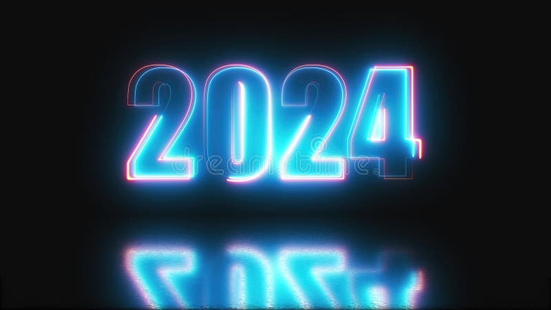 2024 Neon Text with Reflection Stock Illustration - Illustration of ...