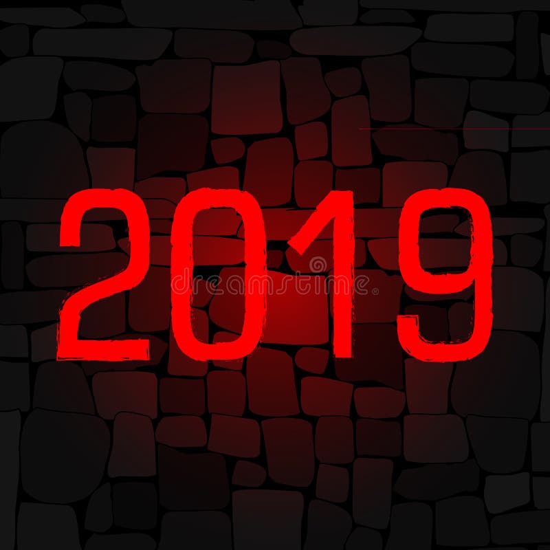 2019 Neon Text Rock Brick Wall. Vector Stock Vector - Illustration of ...
