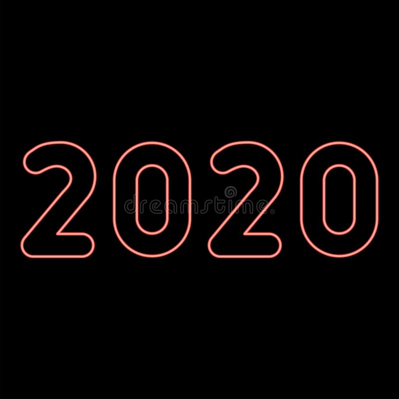 Neon 2020 Text Symbols New Year Letters Red Color Vector Illustration ...