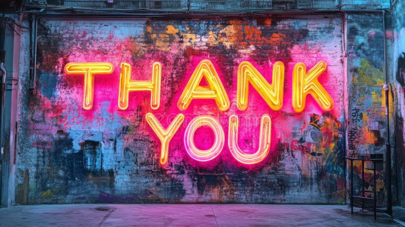Neon Thank You Sign on Grunge Wall Stock Illustration - Illustration of ...