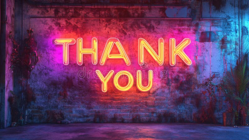 Neon Thank You Sign on Grunge Wall at Night Stock Illustration ...