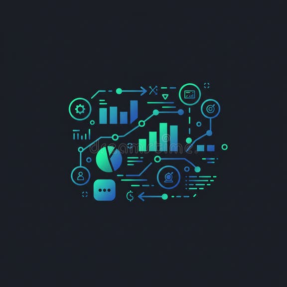 Neon-themed Illustration on a Dark Background Featuring Data Analytics ...