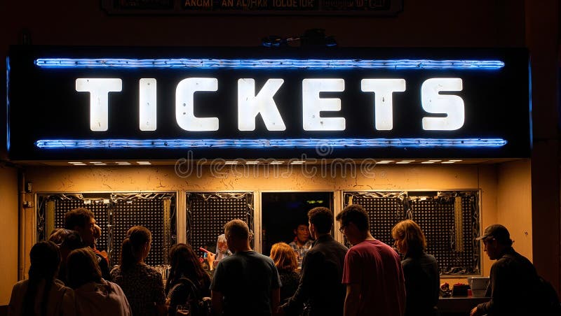 Neon Tickets Sign Above Busy Theater Booth Stock Illustration ...