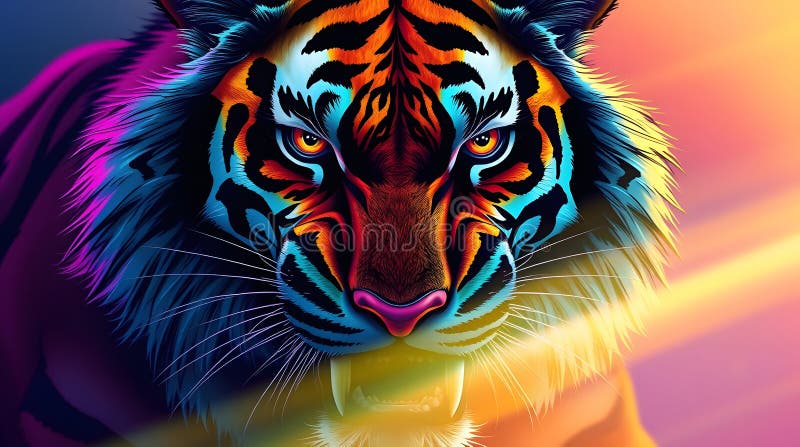 Neon Tiger: a Glowing Beast in the Night Stock Illustration ...