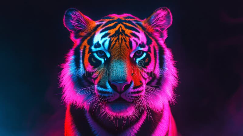Neon Tiger Portrait Digital Art Stock Illustration - Illustration of ...