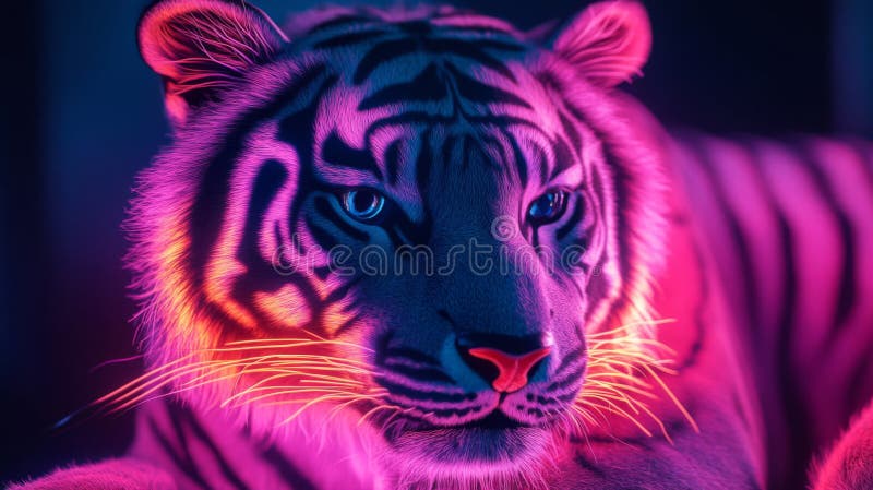 Neon Tiger Portrait in Pink and Purple Stock Illustration ...