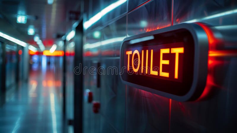 A Neon Toilet Sign in a Corridor. Stock Image - Image of modern ...