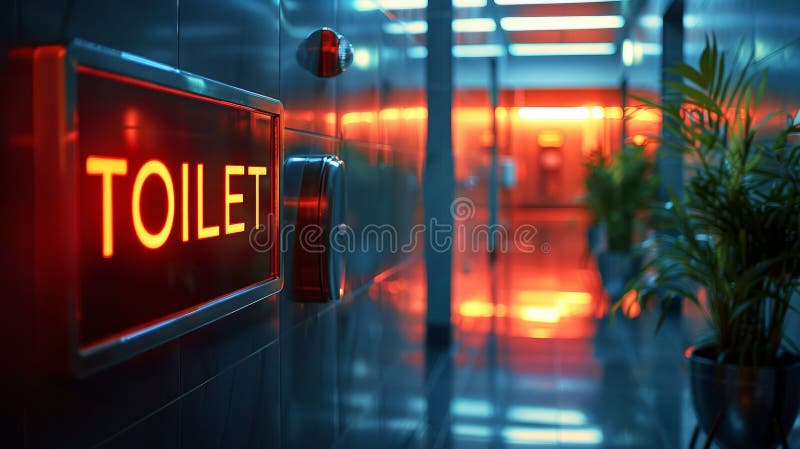 Neon Toilet Sign in a Modern Corridor Stock Photo - Image of corridor ...