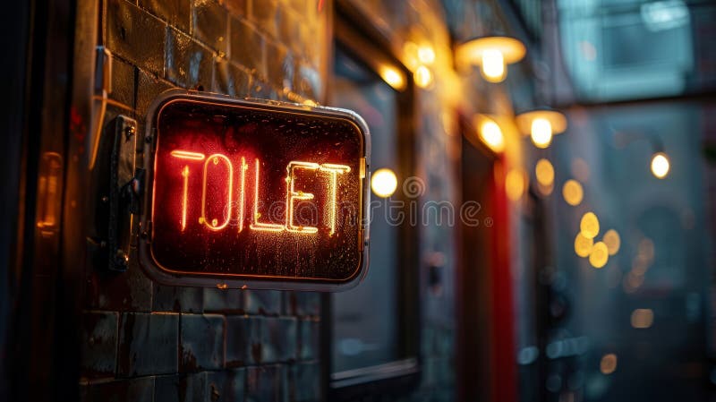 Neon toilet sign on street stock image. Image of modern - 353826063