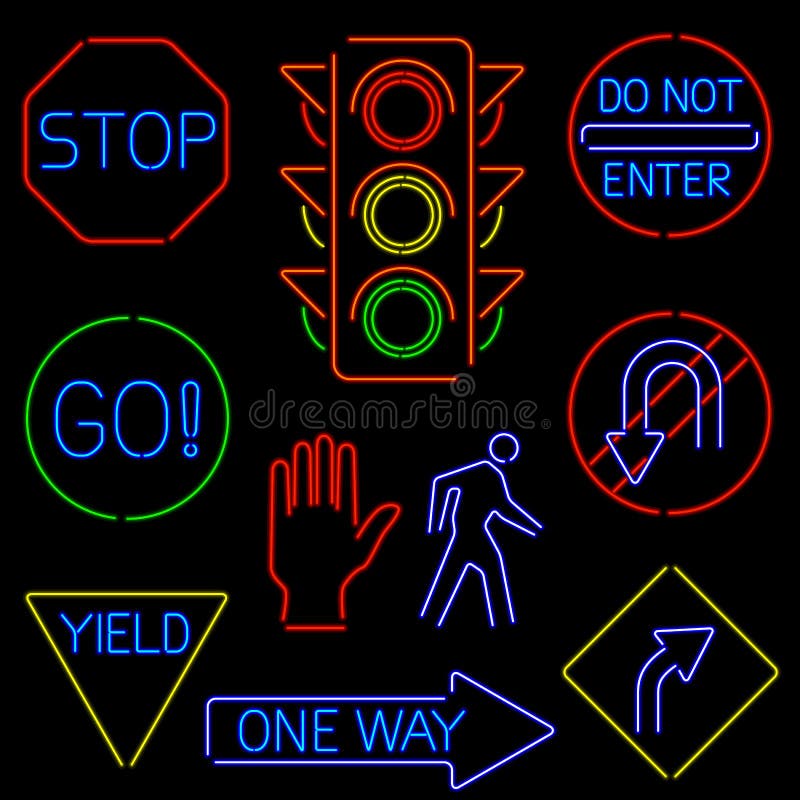 Neon Traffic Signs stock vector. Illustration of street - 26696148