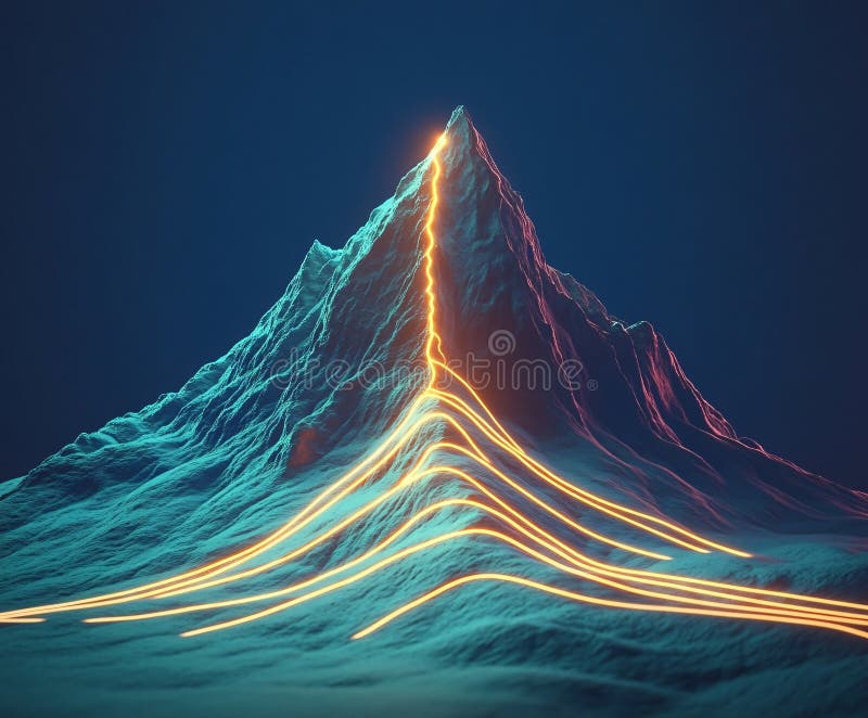 Neon Trails on Glowing Mountain Peak Abstract High Quality Image Stock ...