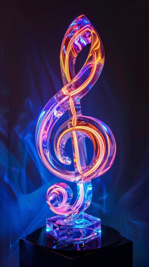 Neon Treble Clef Sculpture with Vibrant Lights on Dark Background Stock ...