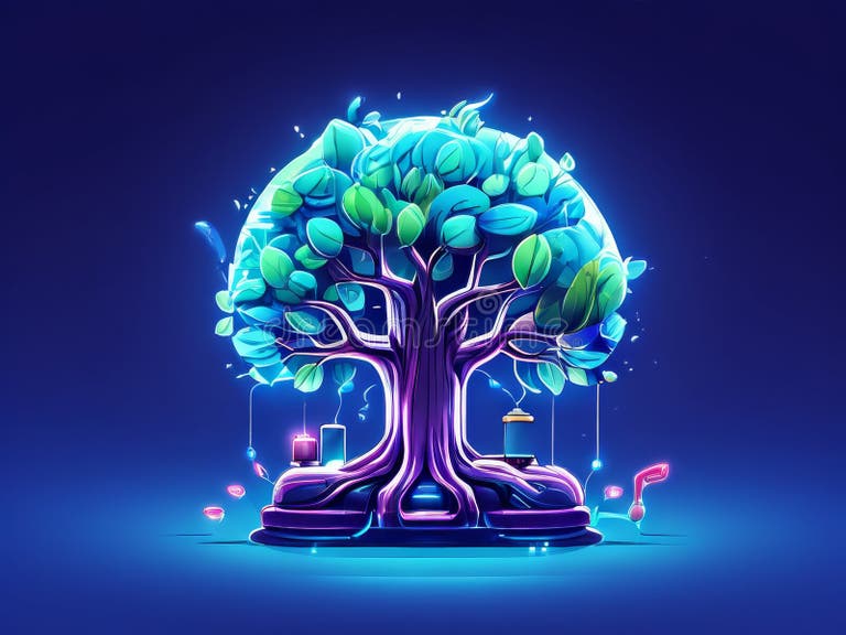 Neon tree with leaves . stock illustration. Illustration of tree ...
