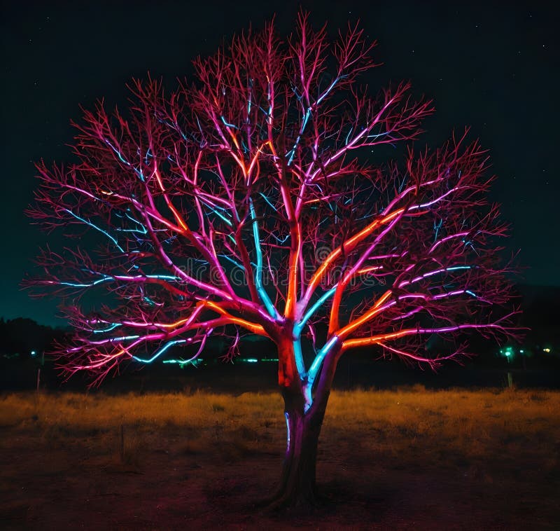 Neon tree lights stock illustration. Illustration of lights - 310098333