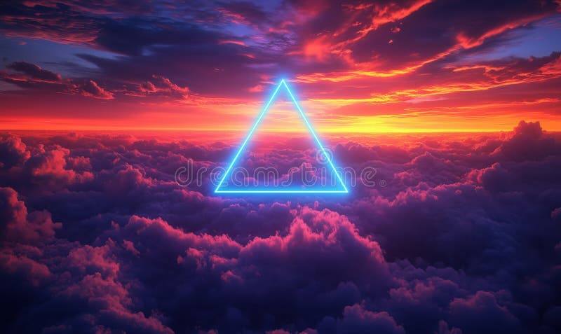 Neon Triangle Above Colorful Sunset Clouds in Dreamy Sky Stock Photo ...