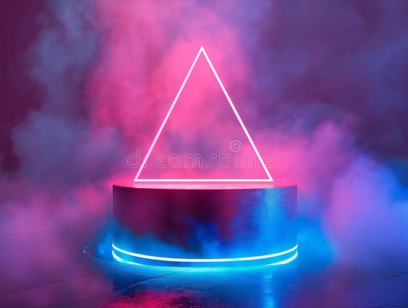 Neon Triangle and Circular Base in Misty Ambiance Stock Image - Image ...