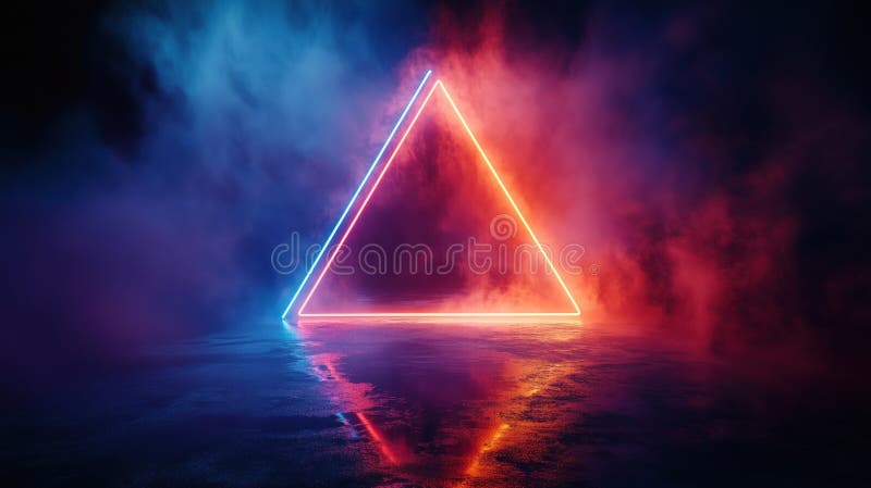 Neon Triangle in Colorful Smoke with Reflections on Water Surface Stock ...