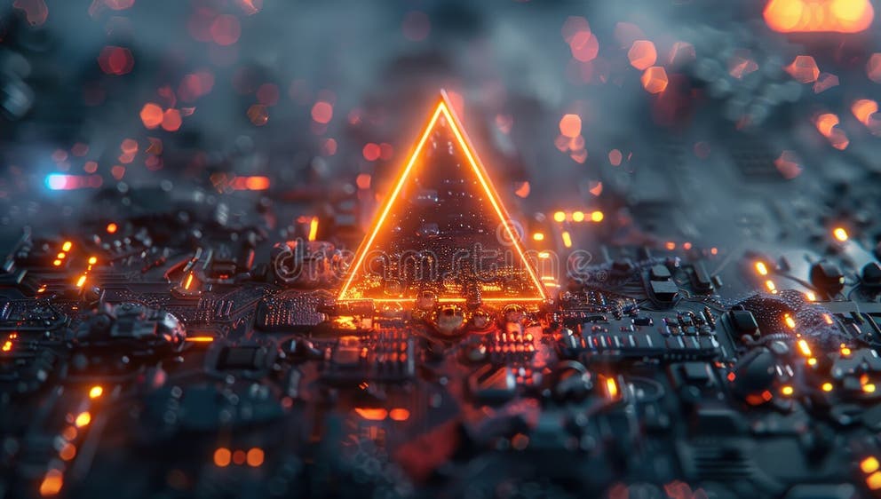 Neon Triangle on a Cyberpunk Circuit Board Stock Photo - Image of ...