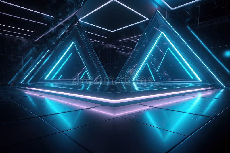 Neon Triangle Dance: Futuristic Sci-Fi Stage with Tilted Lines and ...